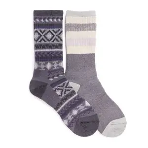 MUK LUKS 2 Pk Crew Heat Retainer Hiking Socks - Amethyst