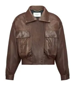 Saint Laurent Leather Funnel-neck Bomber Jacket - Brown