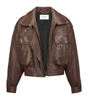 Saint Laurent Leather Funnel-neck Bomber Jacket
