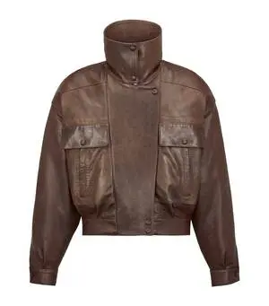 Saint Laurent Leather Funnel-neck Bomber Jacket