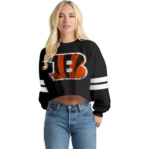 SPIRIT JERSEY Cincinnati Bengals Oversized Cropped Stripe Long Sleeve T-shirt - Black