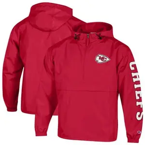 Champion Kansas City Chiefs Packable Hooded Windbreaker Half-zip Jacket - Red