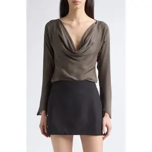KALLMEYER Wilka Cowl Neck Silk Georgette Top - Granite
