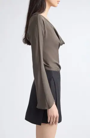 KALLMEYER Wilka Cowl Neck Silk Georgette Top - Granite