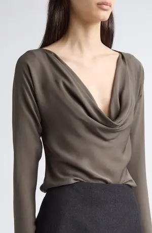 KALLMEYER Wilka Cowl Neck Silk Georgette Top - Granite