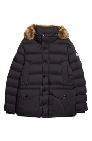 Moncler Clunye Water Resistant Faux Fur Trim Down Parka - Black