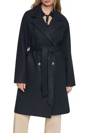 Dkny Belted Faux Wool Coat - Black