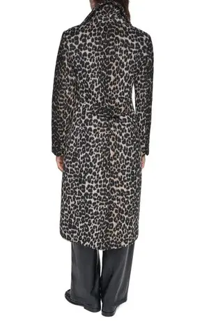 Dkny Single Breasted Bouclé Wool Blend Coat - Leopard
