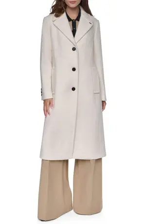 Dkny Single Breasted Bouclé Wool Blend Coat - Pearl