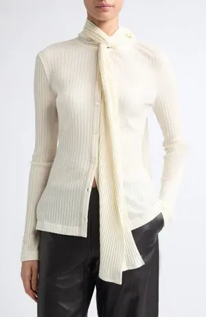 TOTEME Ribbed Tie Neck Blouse
