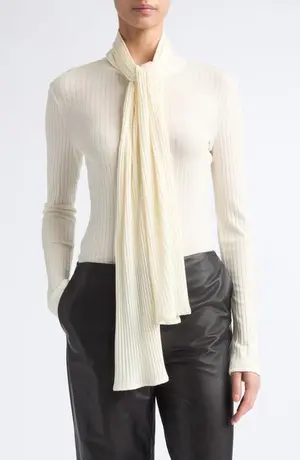 TOTEME Ribbed Tie Neck Blouse - Ecru