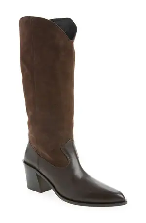 Freda Salvador Nancie Leather Knee High Boot - Sable Suede Combo