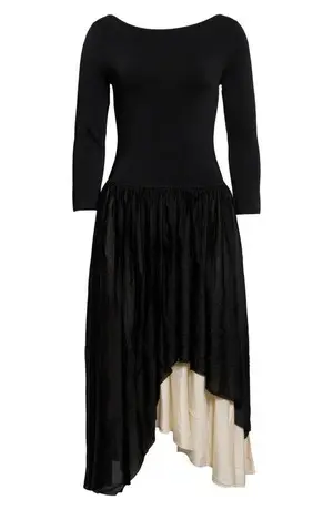 Maria Mcmanus Boat Neck Colorblock Midi Dress - Black