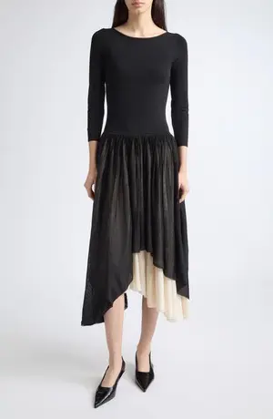 Maria Mcmanus Boat Neck Colorblock Midi Dress - Black