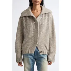 HAIKURE Sadie Sequin Wool Bomber Jacket - Hazelnut