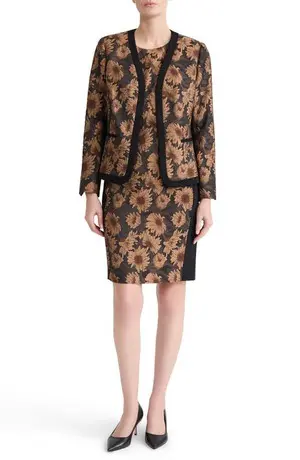 KASPER Floral Jacquard Collarless Jacket