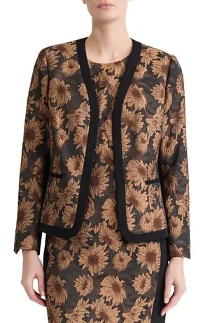 KASPER Floral Jacquard Collarless Jacket - Black Multi