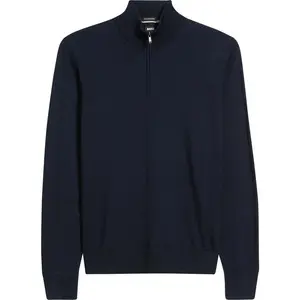 BOSS Ebenji Wool Quarter Zip Sweater - Dark Blue