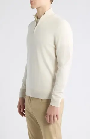 BOSS Ebenji Wool Quarter Zip Sweater - Open White