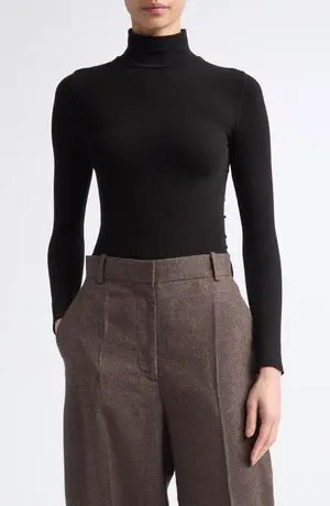 TOTEME Compact Jersey Mock Neck Top - Black