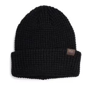 MUK LUKS Cuffed Waffle Stitch Knit Beanie - Ebony