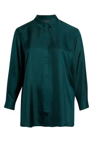 Eileen Fisher Silk Classic Collar Shirt - Kelp