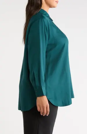 Eileen Fisher Silk Classic Collar Shirt - Kelp