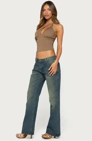 EDIKTED One Shoulder Lace Trim Cutout Camisole