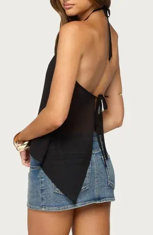 EDIKTED Chiffon Open Back Halter Top