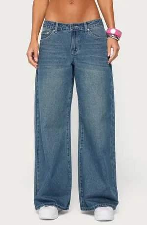 EDIKTED Contrast Stitch Low Rise Baggy Jeans
