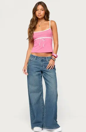 EDIKTED Contrast Stitch Low Rise Baggy Jeans