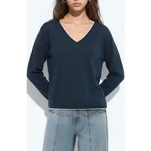Mango V-neck Sweater - Navy