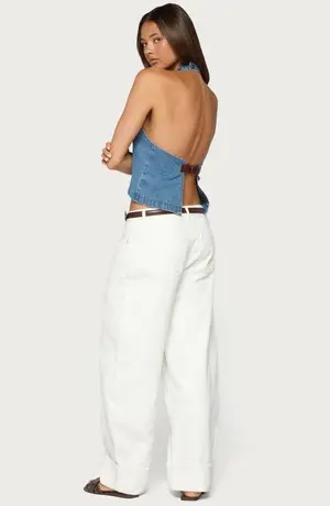 EDIKTED Teddie Backless Denim Halter Top