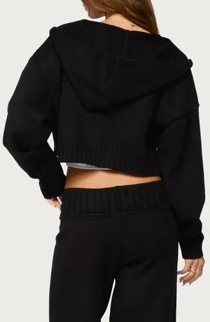 EDIKTED Russell Crop Hooded Zip Sweater
