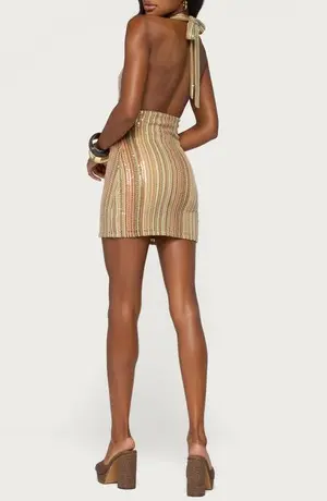 EDIKTED Franki Striped Sequin Halter Minidress