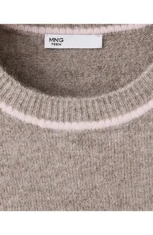Mango Contrast Detail Crewneck Sweater