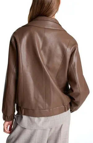 KENNETH COLE Asymmetrical Zip Faux Leather Moto Jacket