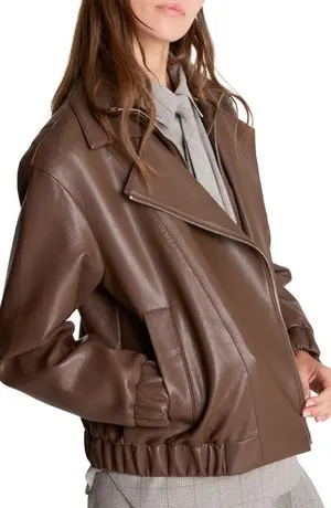 KENNETH COLE Asymmetrical Zip Faux Leather Moto Jacket