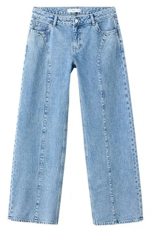 Mango Studded Seam Wide Leg Jeans - Medium Blue