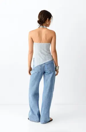 Mango Studded Seam Wide Leg Jeans - Medium Blue