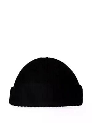 ARAGONA Ribbed Cashmere Beanie Hat - Black
