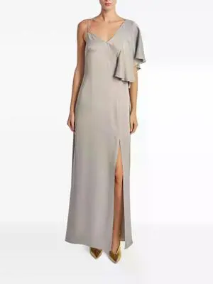 IRINA SCHROTTER Danielle Ruffled Asymmetric-neck Maxi Dress - Grey