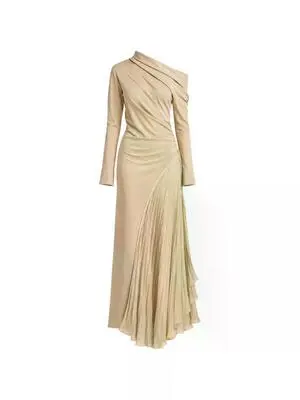 IRINA SCHROTTER Roxanda Pleated Asymmetric Maxi Dress - Neutrals