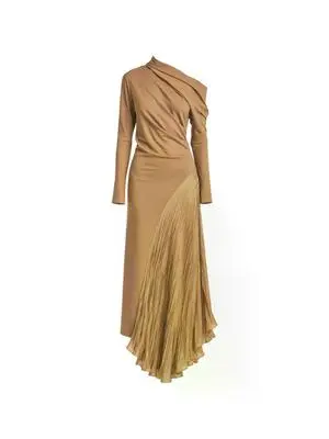 IRINA SCHROTTER Roxanda Pleated Draped Maxi Dress - Brown