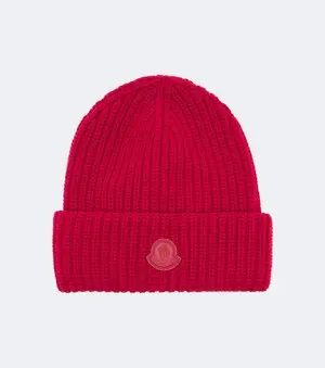 Moncler Logo Ribbed-knit Cashmere Beanie - Red