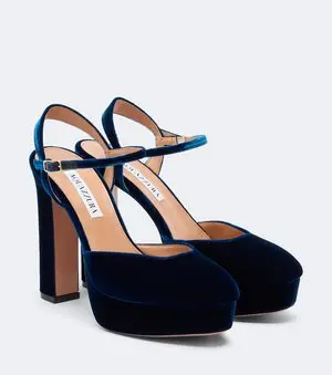 AQUAZZURA Amira Velvet Platform Slingback Pumps