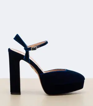 AQUAZZURA Amira Velvet Platform Slingback Pumps