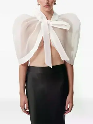 CONCEPTO Fade Bow-detail Puff-sleeve Sheer Cape - Black
