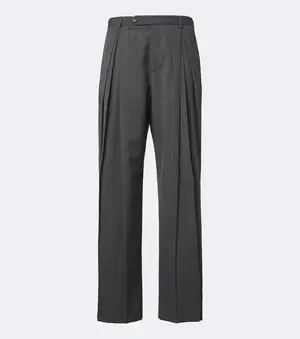 Valentino Garavani Striped Wool And Silk Wide-leg Pants - Grey