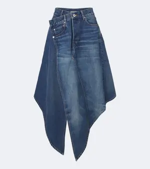 JW Anderson Asymmetric Draped Denim Midi Skirt - Blue